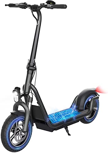 TOMOLOO Electric Scooter Adults, 12-inch Off Road Shock-Absorbing Solid Tire, UL Certified Electric Scooters Up to 18 MPH and 49.7 Miles Portable Folding Commuting All Terrain Scooters