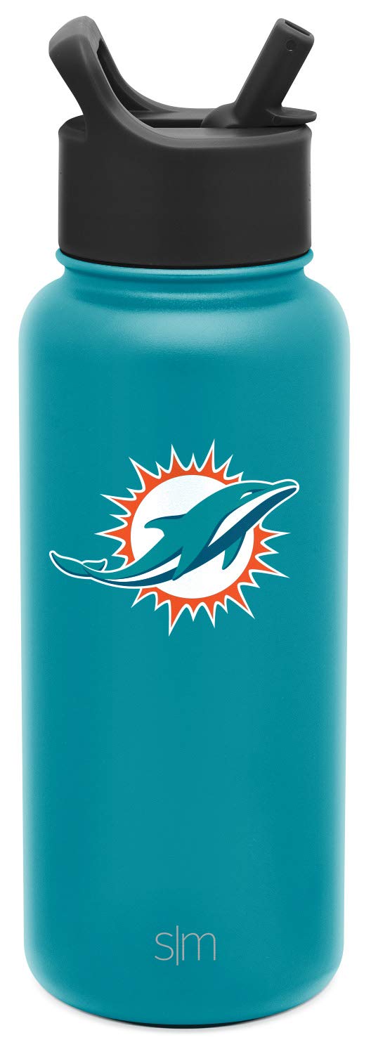 Simple Modern Officially Licensed NFL Miami Dolphins Water Bottle with Straw Lid | Vacuum Insulated Stainless Steel 32oz Thermos | Summit Collection | Miami Dolphins