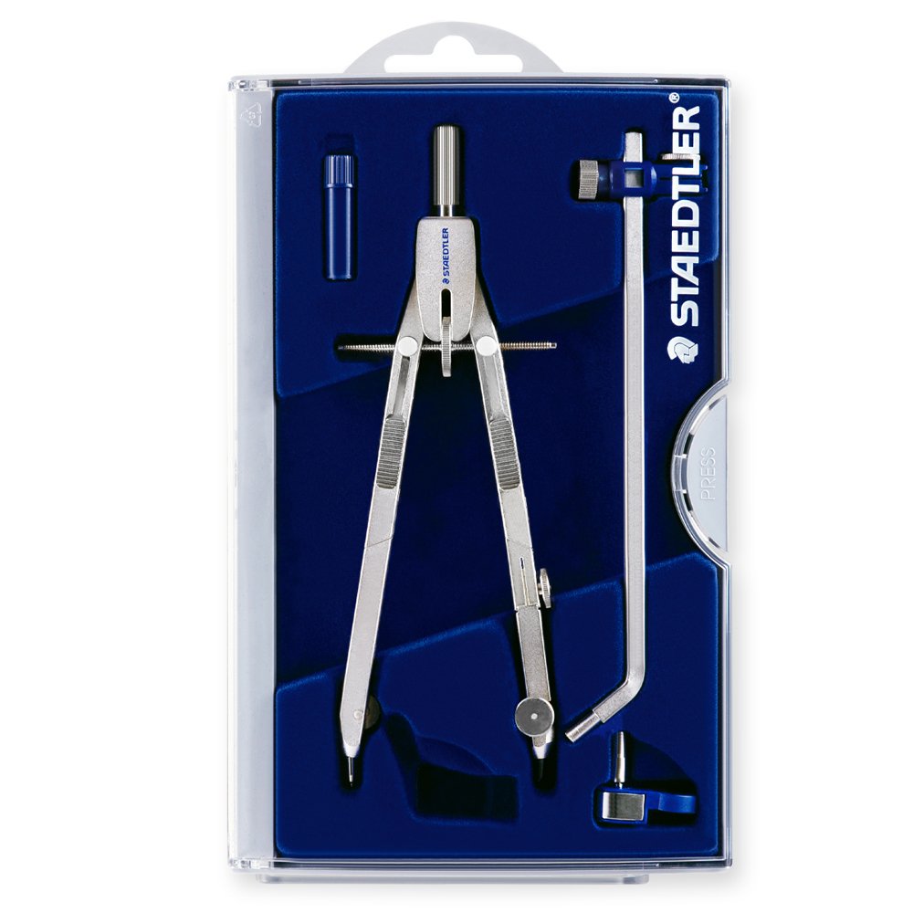 STAEDTLER Mars Professional 555 Compass Set with Lead Part, Extension Bar, Technical Pen Adapter, Universal Adapter and Spares Box