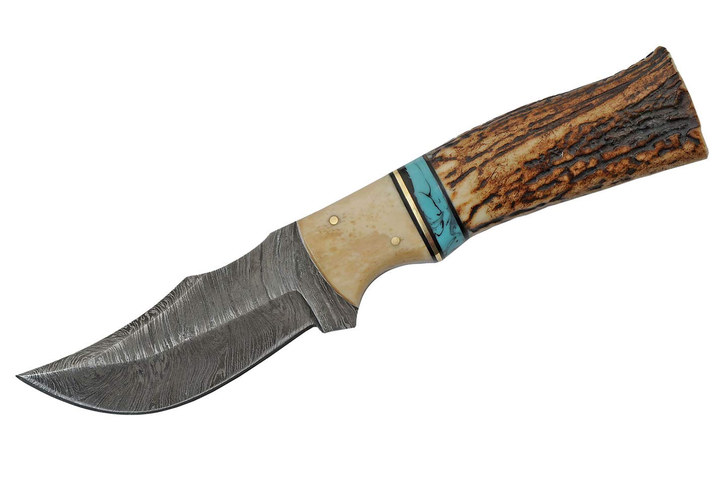 Szco Supplies 8.5” Stag Handle Damascus Steel Fixed-Blade Knife Outdoor Hunting Knife with Sheath