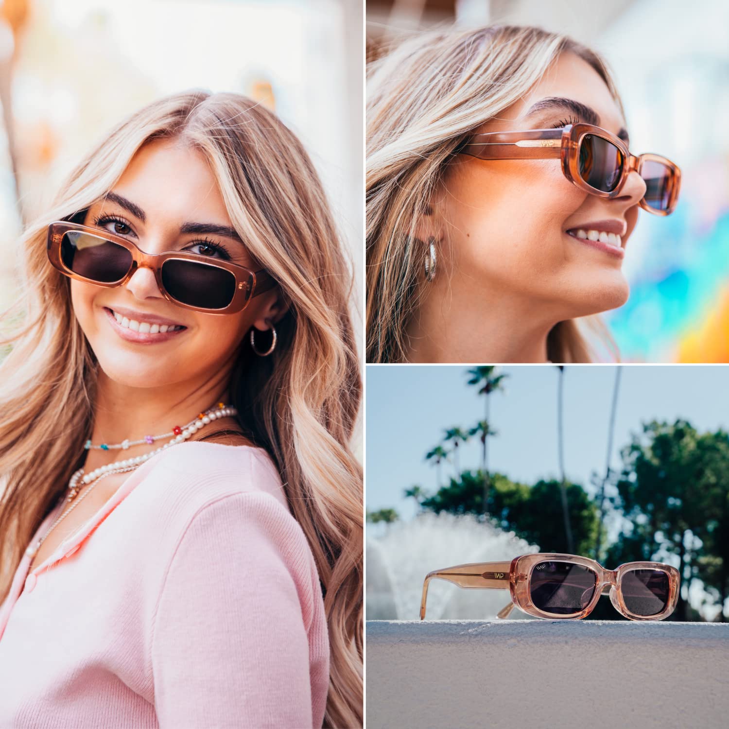 WearMe Pro - Trendy Polarized Rectangular Sunglasses (Crystal Brown Frame/Warm Grey Lens)