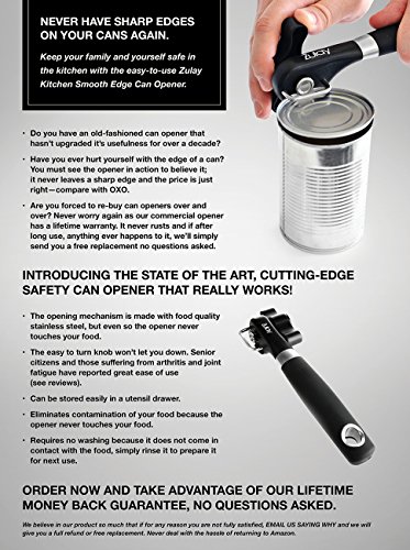 Zulay Smooth Edge Can Opener With Stainless Steel Blades - Ergonomic Grip Soft Edge Manual Can Opener - Smooth To Operate Hand Can Opener With Large Turn Knob - No Sharp Edges or Cuts