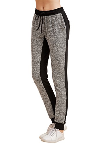 SweatyRocks Women's Drawstring Waist Long Workout Yoga Active Pant with Pocket DARK Grey Black XX-Large