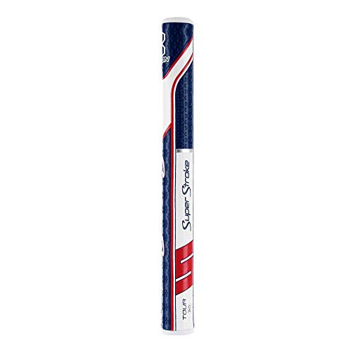 SuperStroke Traxion Tour Golf Putter Grip, Red/White/Blue (Tour 2.0) | Advanced Surface Texture That Improves Feedback and Tack | Minimize Grip Pressure with a Unique Parallel Design (070130)