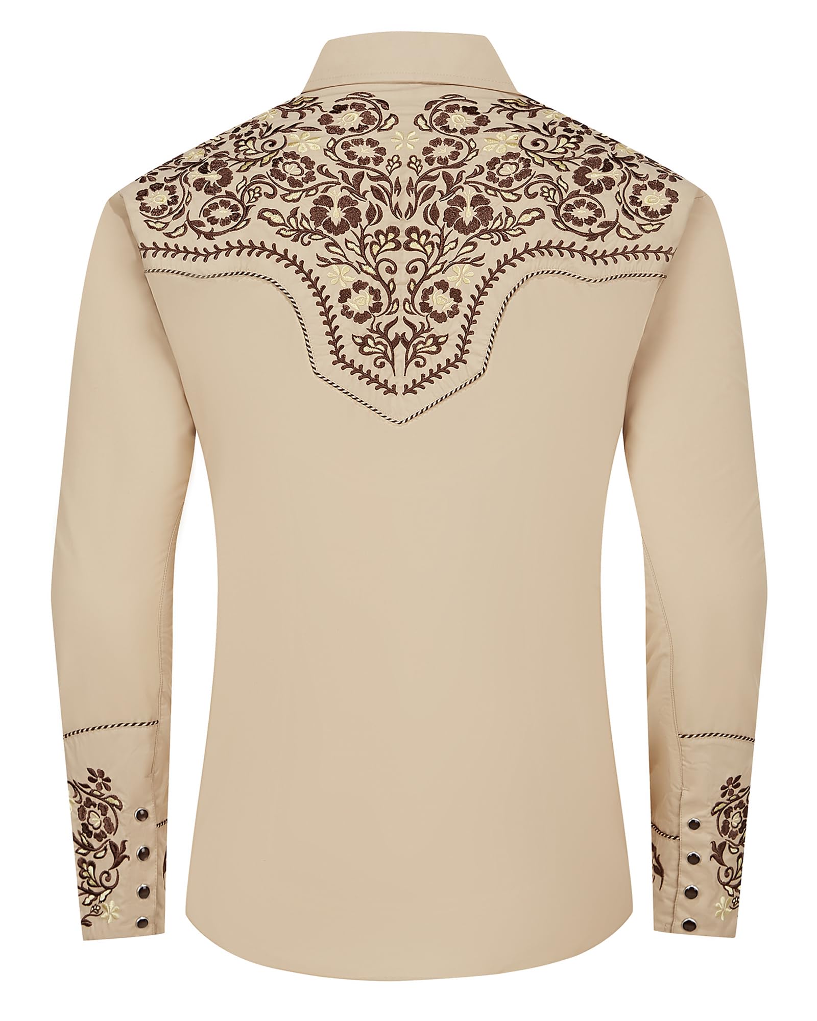 SALVAJE OESTE Western Embroidered Cowboy Shirts for Men, Casual Button Down Long Sleeve Shirt Floral Design Retro Shirt Khaki