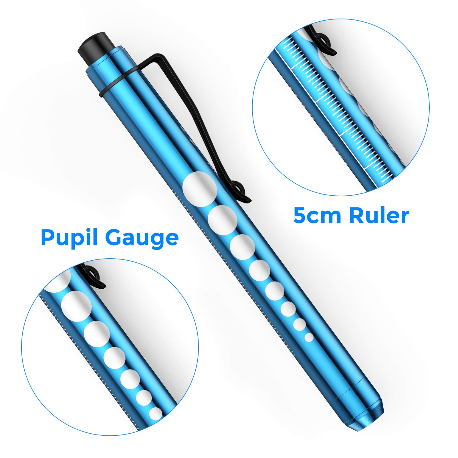 RISEMART Pen Light, Nurse Led Medical Penlight with Pupil Gauge for Nursing Students Doctors Red and Blue with Batteries