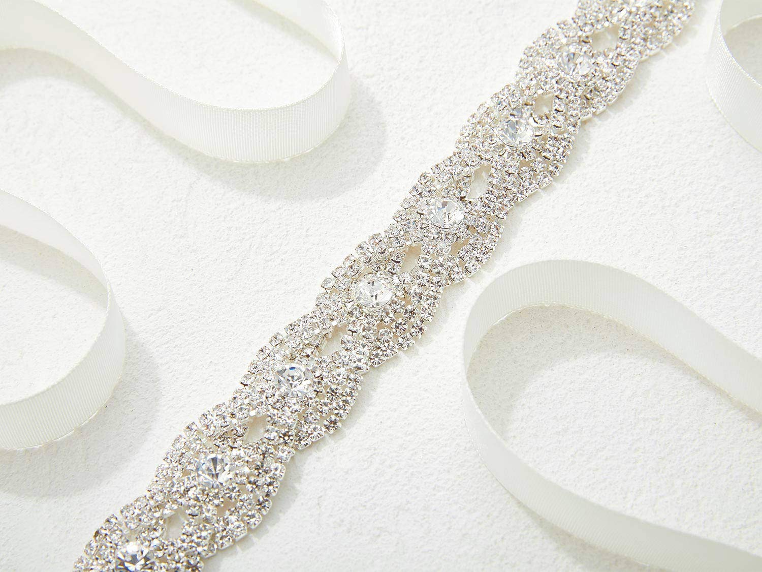 SWEETV Rhinestone Bridal Belt Crystal Wedding Dress Belt Sash Headband for Bride Bridesmaid, Silver