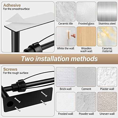 VJAEDEY Paper Towel Holder Under Cabinet, Single Hand Operation, Damping Effect - Stainless Steel Wall Mount - Easy Tear Design - Ideal for Kitchen/Bathroom/Garage - Self-Adhesive/Drill Install, Black