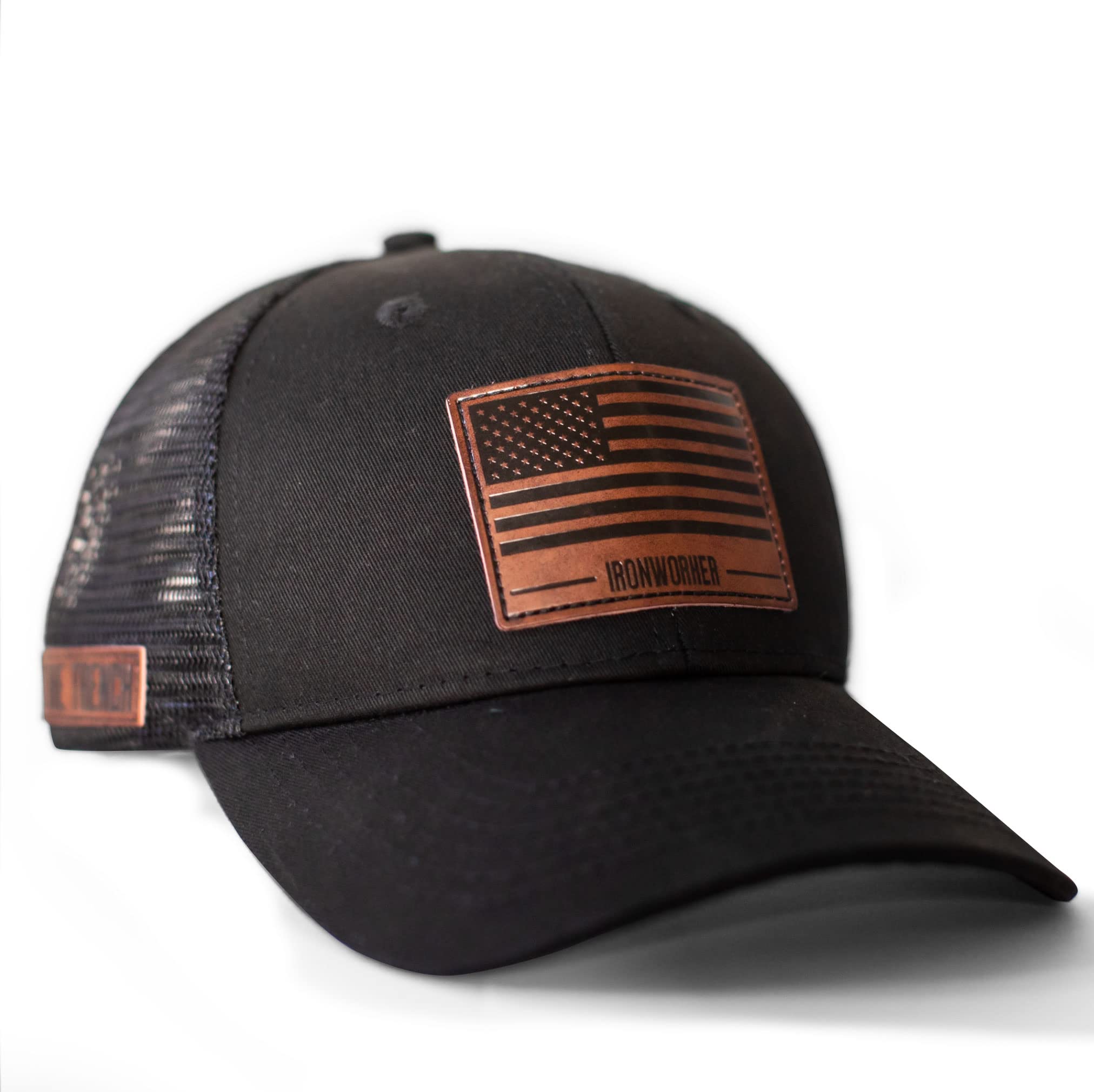 WorkBOOM Ironworker American Flag Hat | Adjustable Snapback Baseball Cap | Trucker Hat with Distressed Embroidered Patch for Patriotic Men, Women