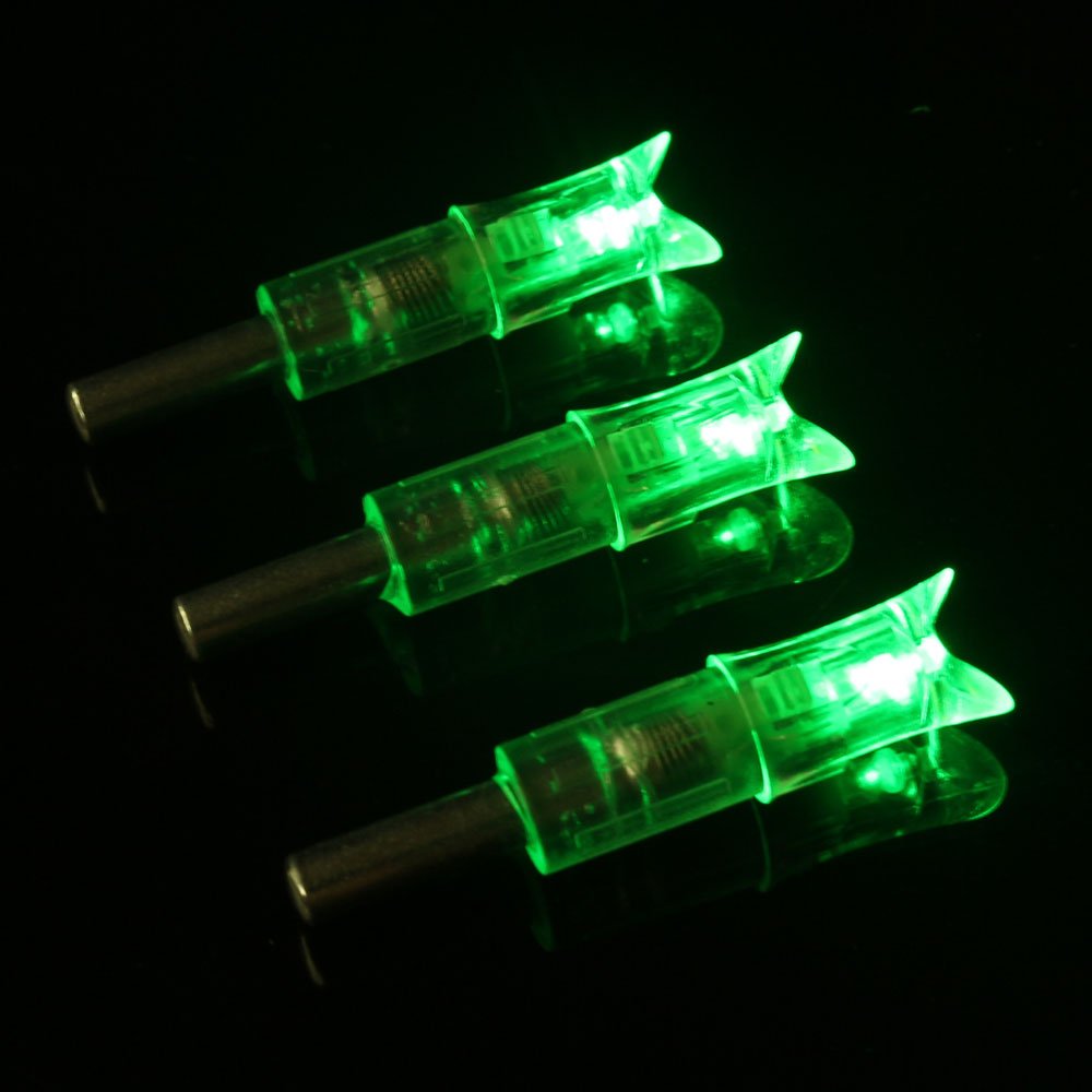 Reikawa New Lighted Nocks for Arrows with .300/7.62mm Inside Diameter Led Nocks Arrow nocks with Switch Button for Archery Hunting Green Pack of 6