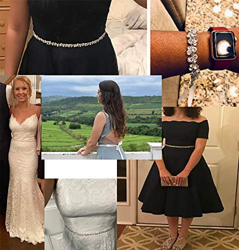 SWEETV Bridal Belt with Rhinestones Wedding Dress Belt Crystal for Brides Bridesmaids, Silver