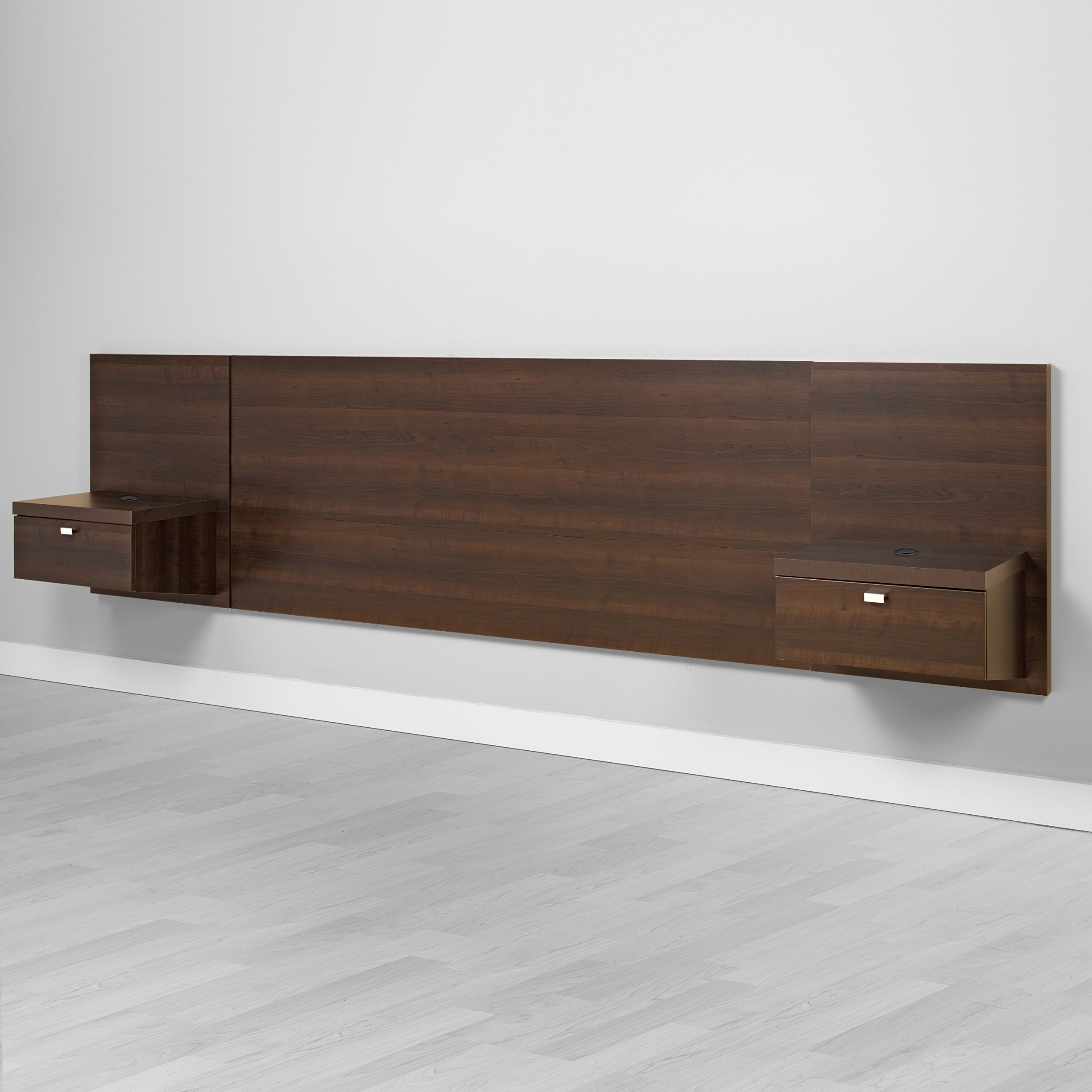 Prepac Series 9 Designer Floating King Headboard with Nightstands, Espresso
