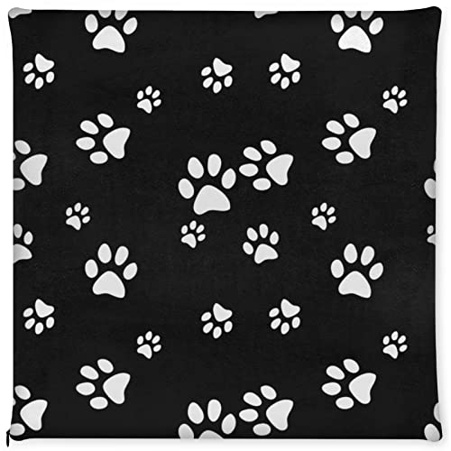 White Dog Puppy Paw Print Square Seat Cushion Non Slip Durable Chair Cushion Pads for Dining Room, Office, Kitchen, Sofa, Floor, Outdoor, Patio Chairs Decorative