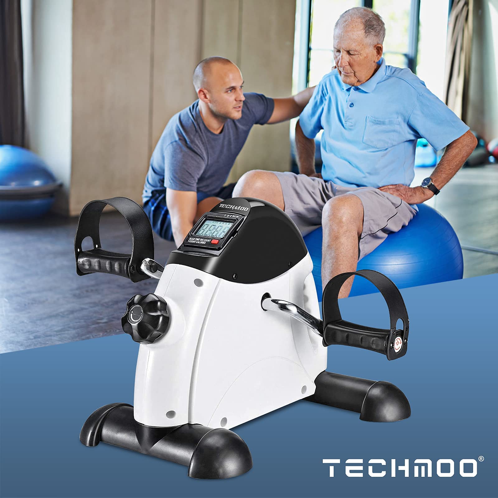 TECHMOO Exercise Bikes Physical Therapy Leg Exercisers Sport Foldable Pedal Exerciser, Stationary Under Desk Exercise Equipment Arm/Leg/Foot Peddler Exercise with LCD Monitor(Black)