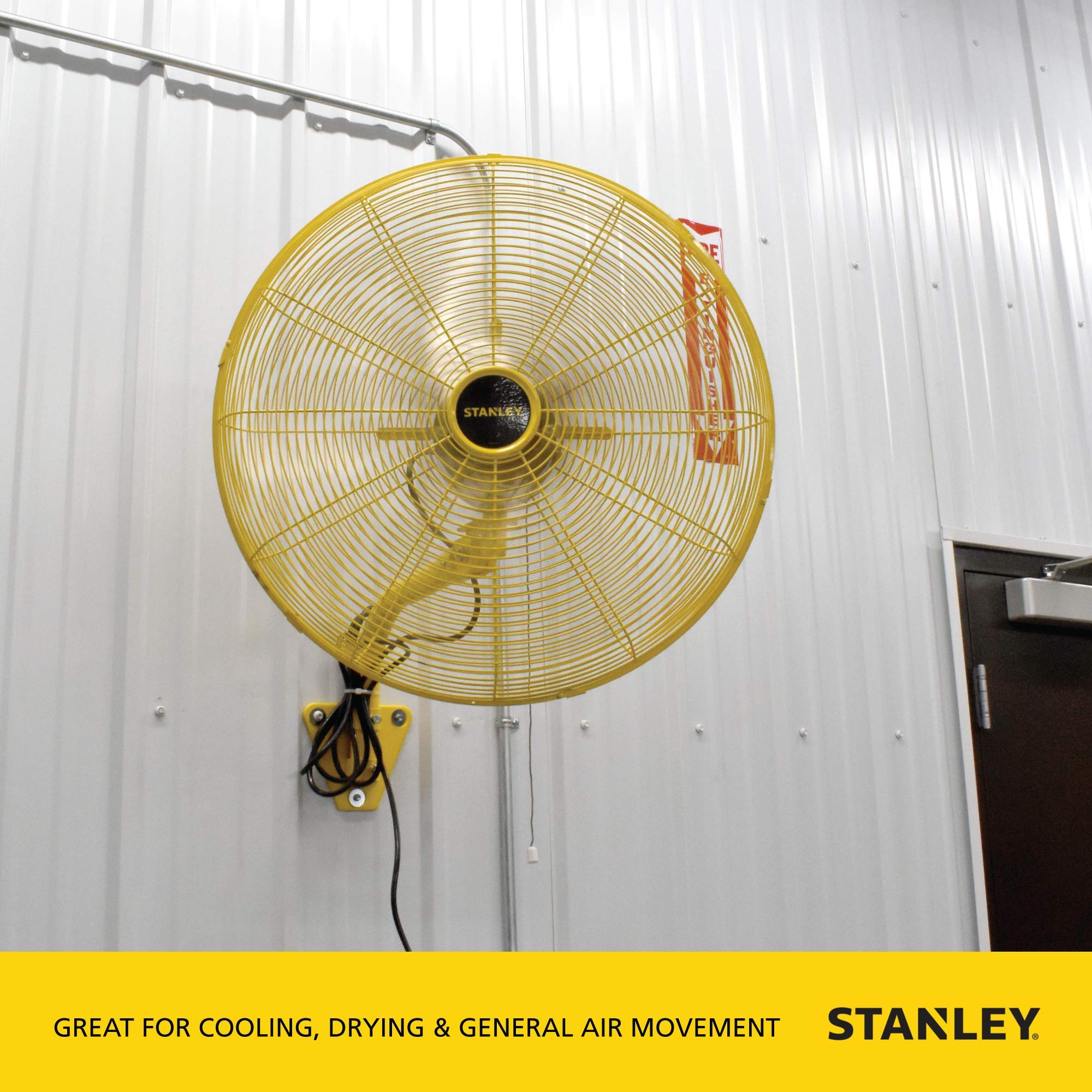 STANLEY 24 Inch Oscillating Industrial High Velocity Wall Mount Fan. Use for Shop, Garage or Warehouse. All-Metal Construction, 3 Speed Settings, Wall Mount Bracket Included (ST-24WOSC)