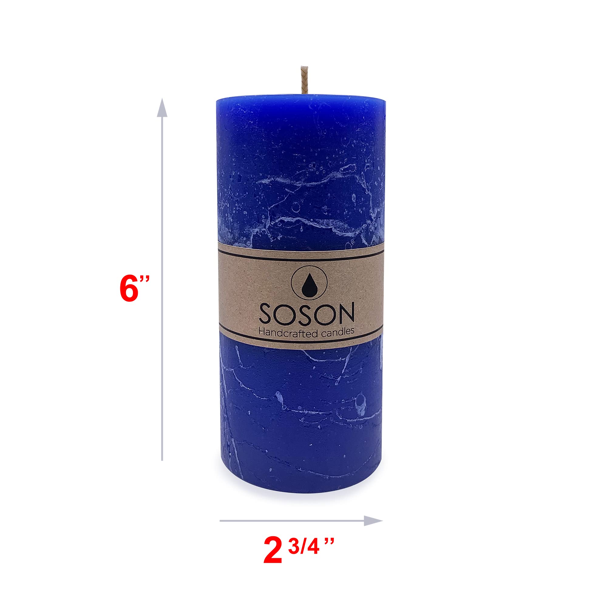 Simply Soson Blue Rustic Texture Pillar Candles 3x6 inch - Set of 3 - Unscented Decorative Blue Candles, No drip Candles, Ideal as Large Candles for Home Decor, Weddings, Holidays