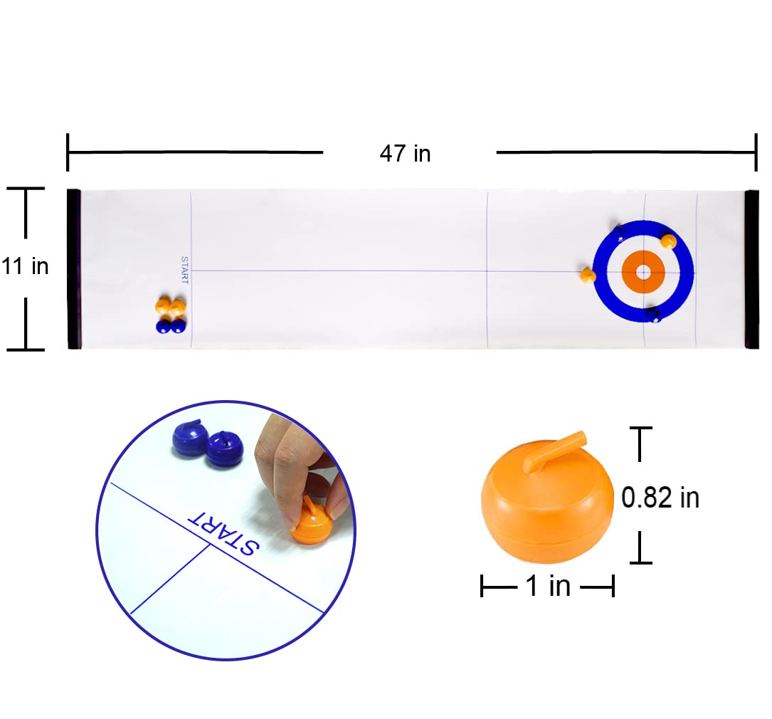 Tabletop Curling Game and Family Fun Board Games Shuffleboard Pucks with 8 Rolllers Gifts for Kids and Adults Travel Compact Storage