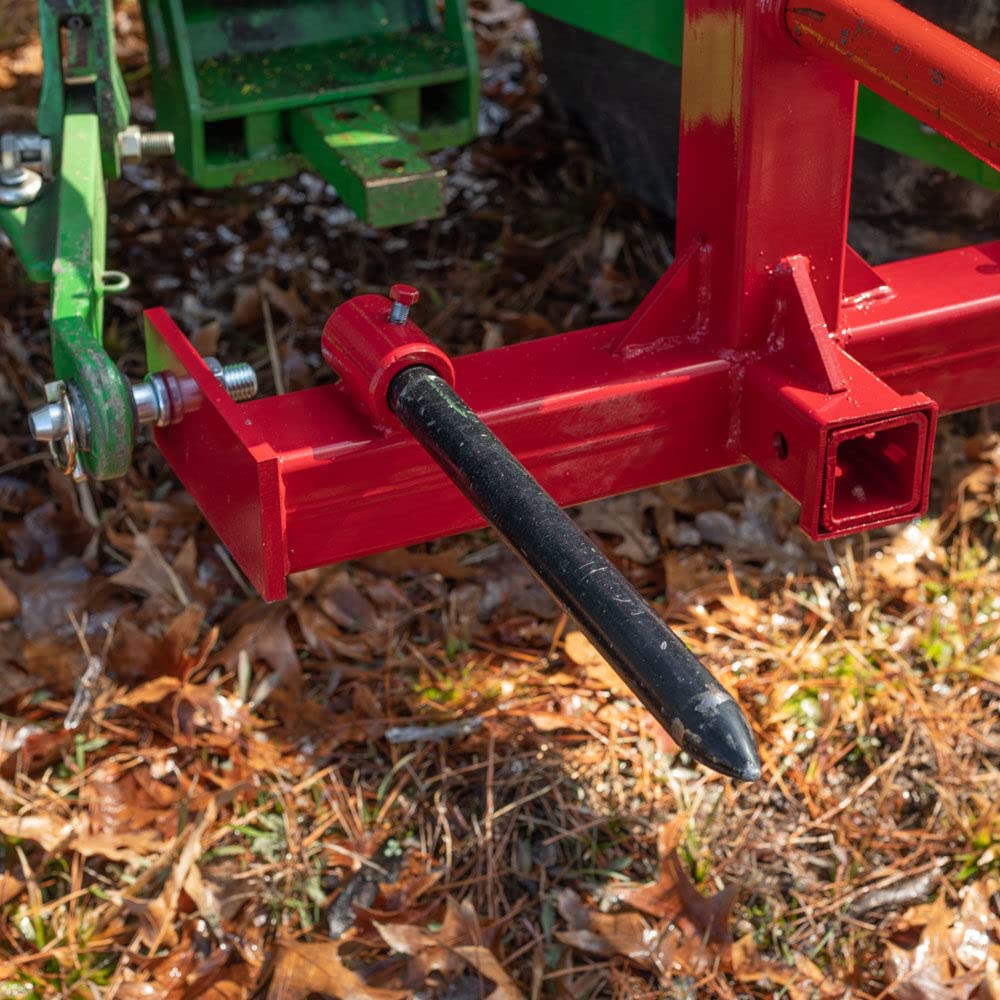 Titan Attachments 3 Point Gooseneck Tractor Trailer Hitch with 49" Hay Bale Spear and Stabilizer Spears, Fits Category 1 Tractors, Red Finish, 2" Receiver Hitch, 2" Gooseneck Ball