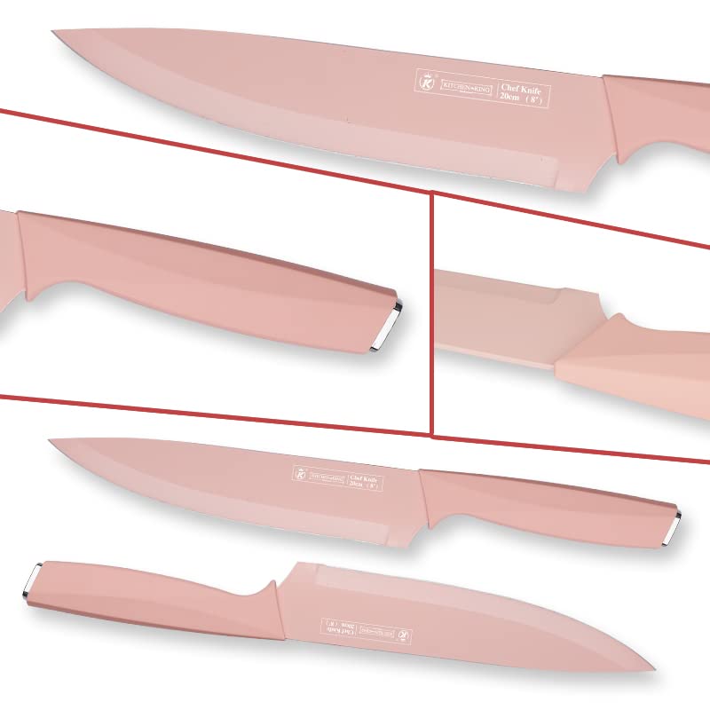 Stainless Steel Kitchen Knife Set of 6 Piece with Chef, Carving, Bread, Paring and Utility Knife,Sharp Knife Blade with Ergonomic Handle and Rotatable Butterfly knife holder (PINK)