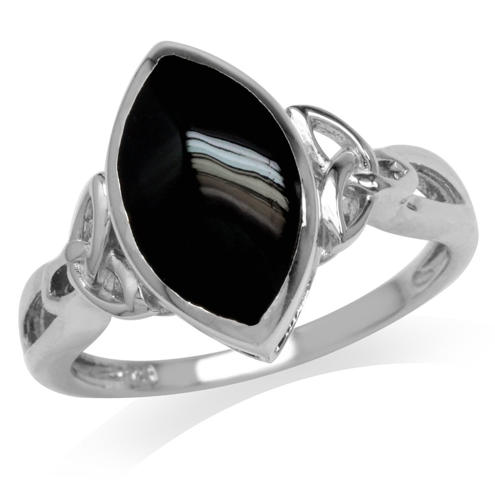 Silvershake Created Black Onyx White Gold Plated 925 Sterling Silver Triquetra Celtic Knot Ring Size 10