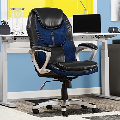 Serta Works Executive Office Chair, Faux Leather and Mesh, Streamline Blue