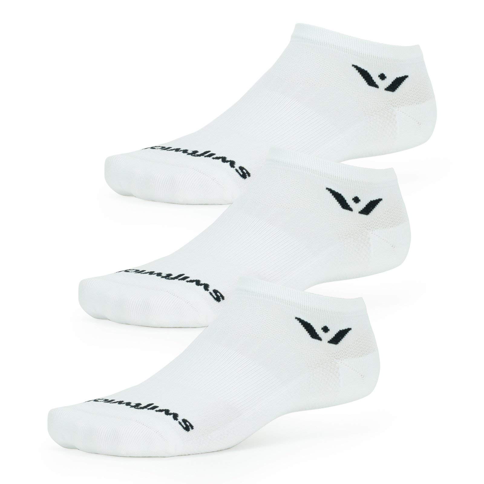 Swiftwick- ASPIRE ZERO (3 Pairs) Running & Cycling Socks, No-Show, Compression Fit (White, Medium)