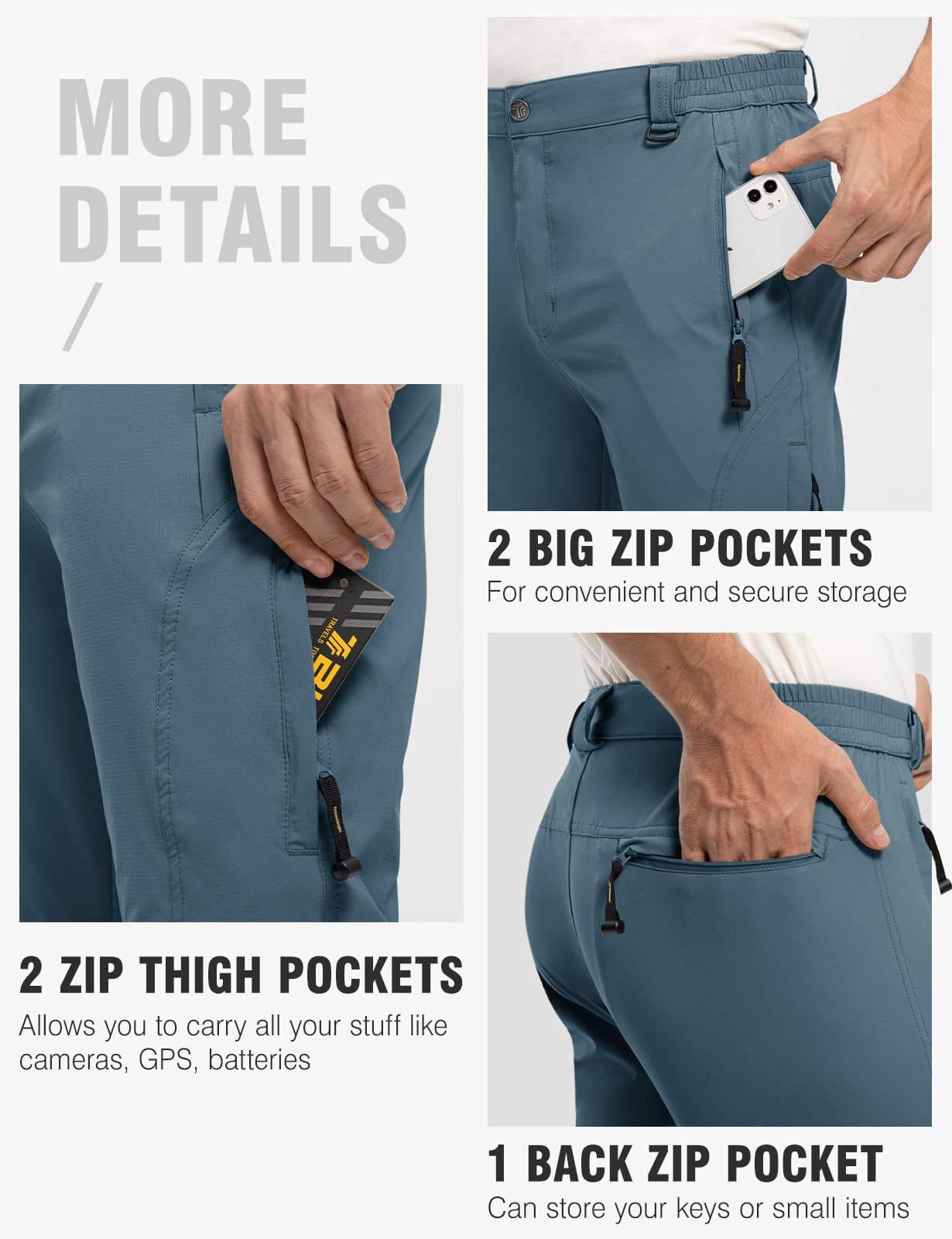 TBMPOY Men's Lightweight Hiking Pants Quick Dry Mountain Fishing Camping Travel Outdoor Pants Thin Stone Blue M