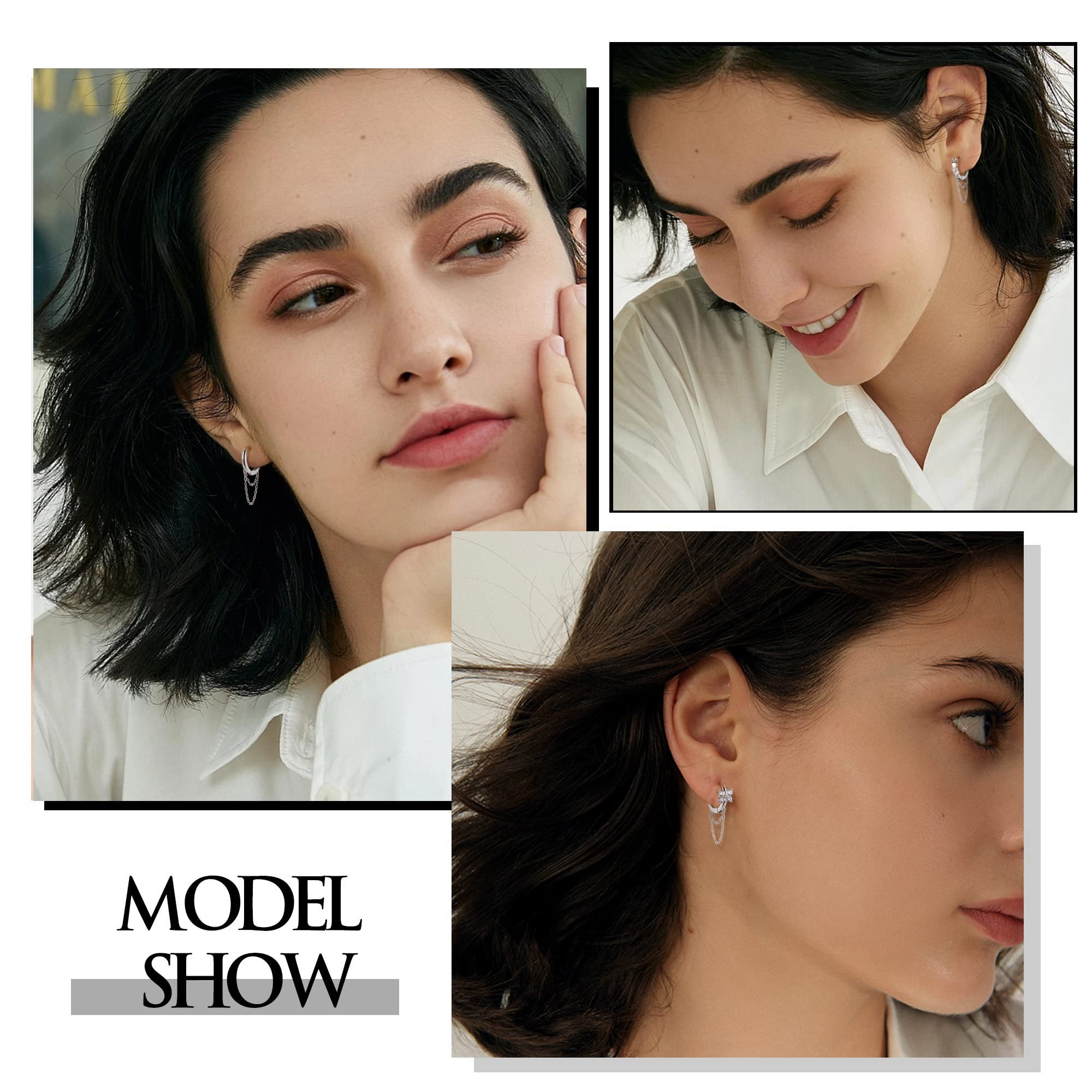 ZELORES 925 Sterling Silver Small Hoop Earrings Tassel Chain Drop Dangle Earrings Tiny Huggie Hoop Earring for Women