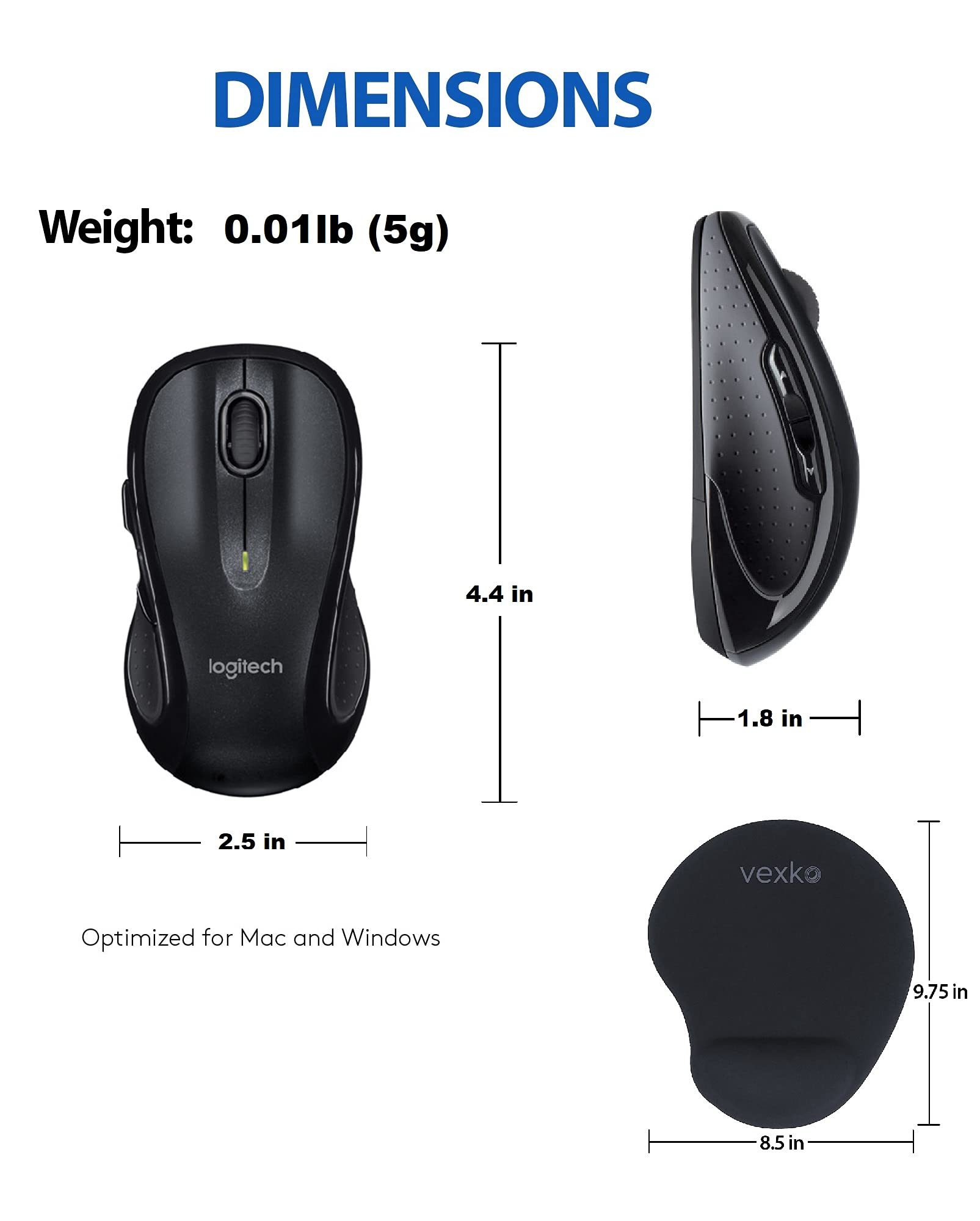Vexko Bundle Logitech Mouse M510 Wireless Computer with USB Unifying Receiver Ergonomic Mouse Pad with Gel Wrist Rest (Black)