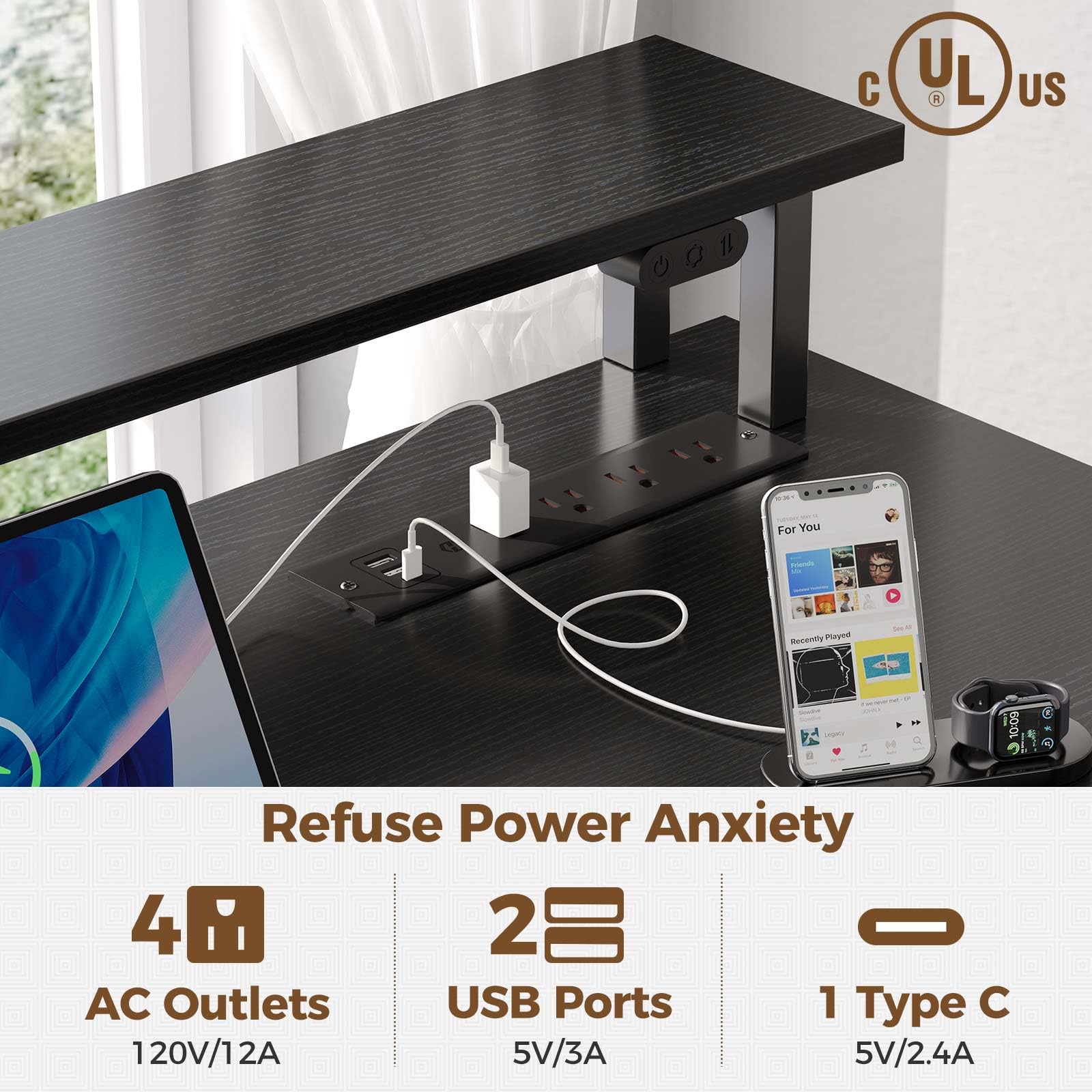 Rolanstar Computer Desk with Drawers and Power Outlet, White Reversible L Shaped Desk with LED Strip & Keyboard Tray, 55 Inch Home Office Corner Study Writing Table with Monitor Stand