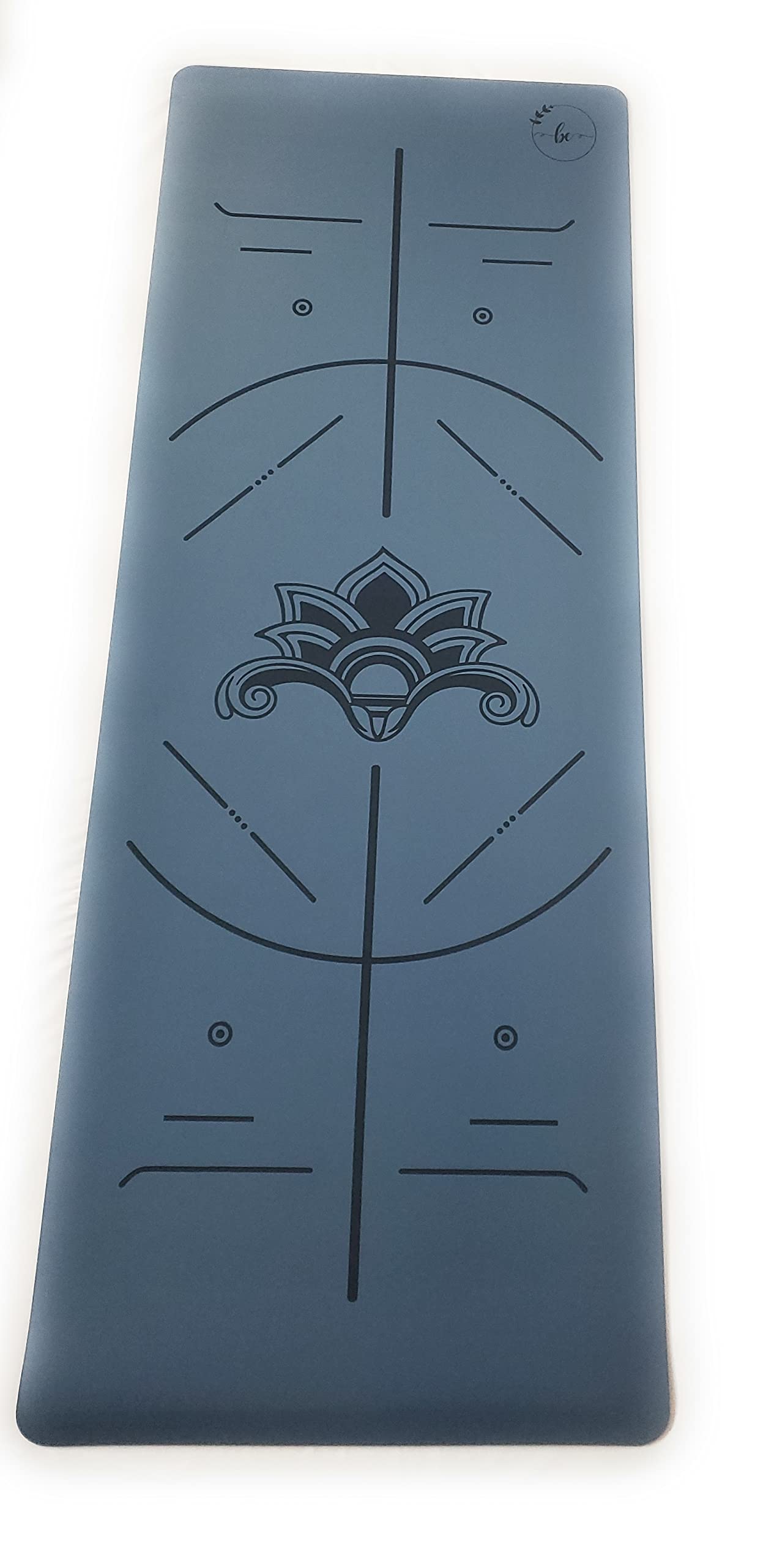 Yoga Mat 5mm Thick BE Premium Yoga Exercise Mat with Carry Strap, ARC Alignment Dry Grip Pro Technology - Moisture Wicking 100% Polyurethane Leather Top and Non-Slip Rubber Bottom for Hot Yoga,