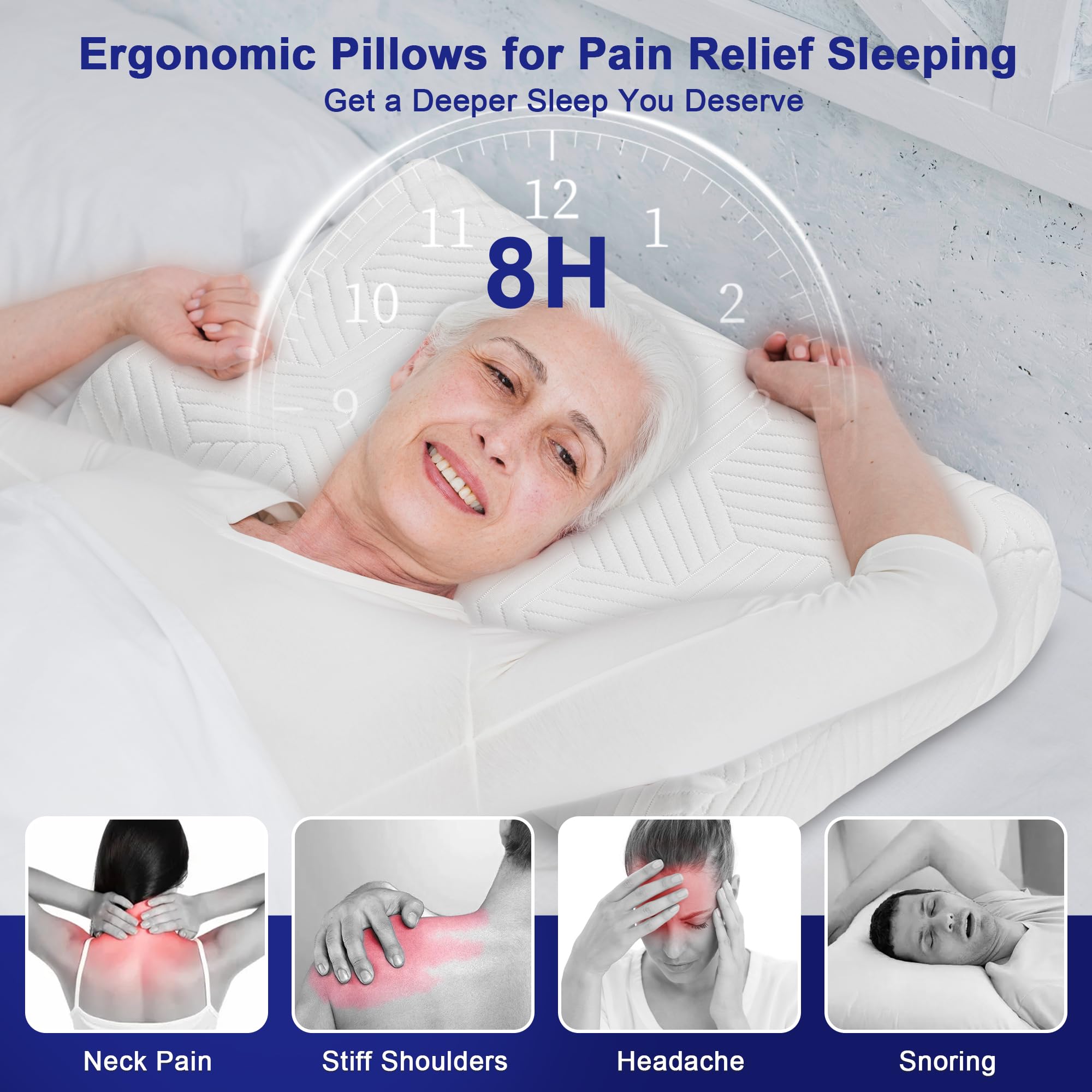 Sandwich Memory Foam Pillows for Neck Pain Relief, Ergonomic Cervical Neck Pillow for Sleeping, Orthopedic Pillow for Neck and Shoulder Pain, Adjustable Contour Pillow for Side, Back&Stomach Sleepers