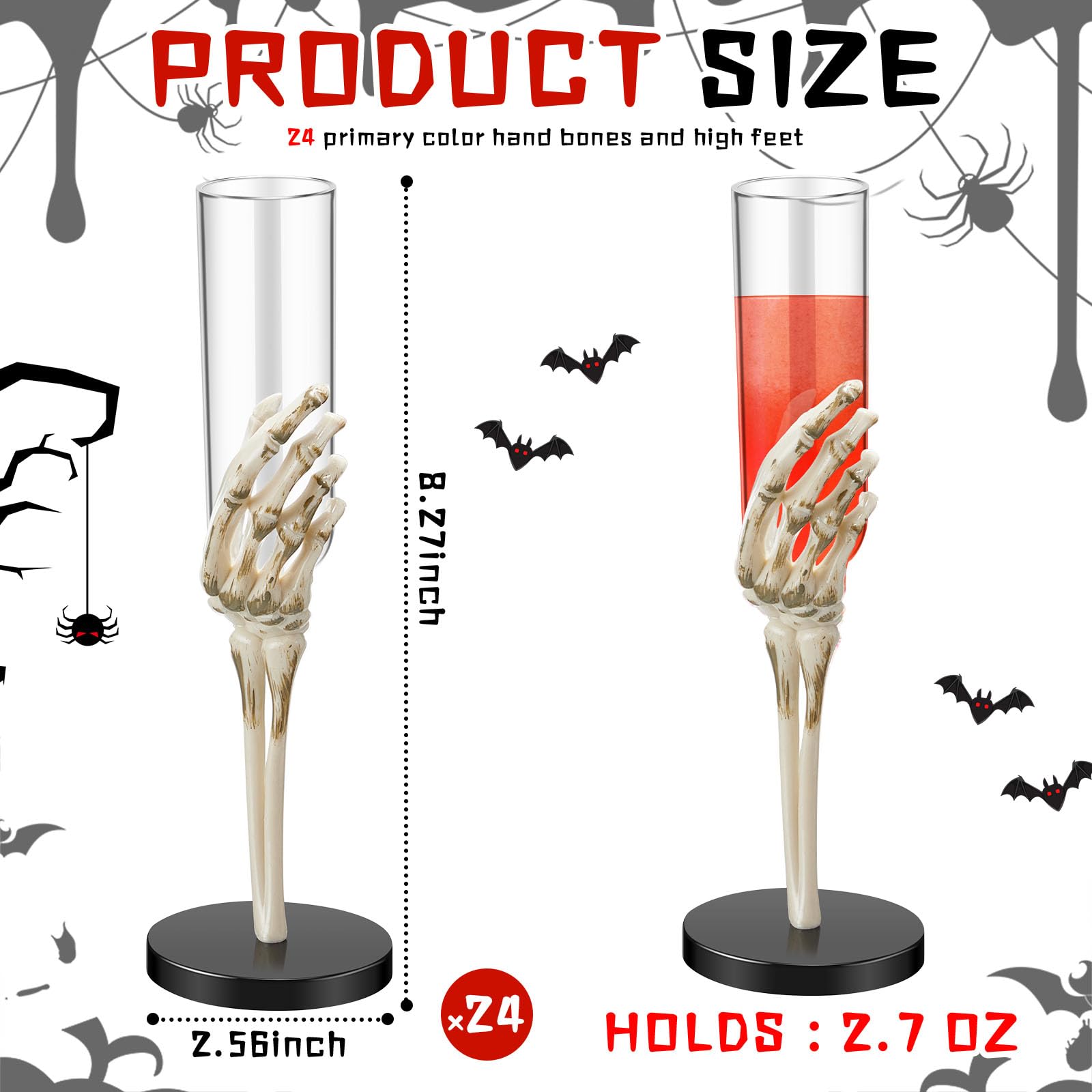 Tanlade 2.7 oz Goblets with Spooky Skeleton Hand Plastic Champagne Flutes Cups for Decorations and Haunted House(Champagne, 12 Pcs)