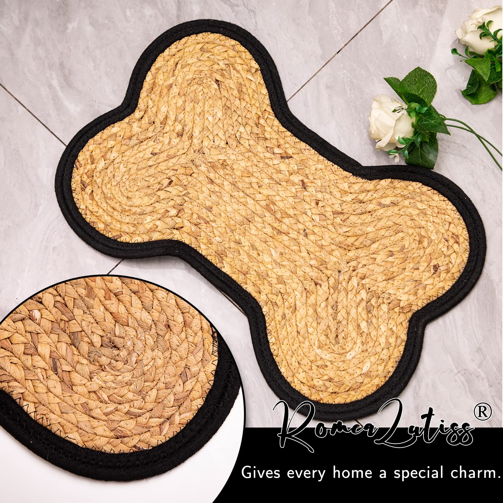 Romea Lutiss Hand Woven Farmhouse Braided Indoor mat pet mat Jute Area Rug (Dog Bone Rug)