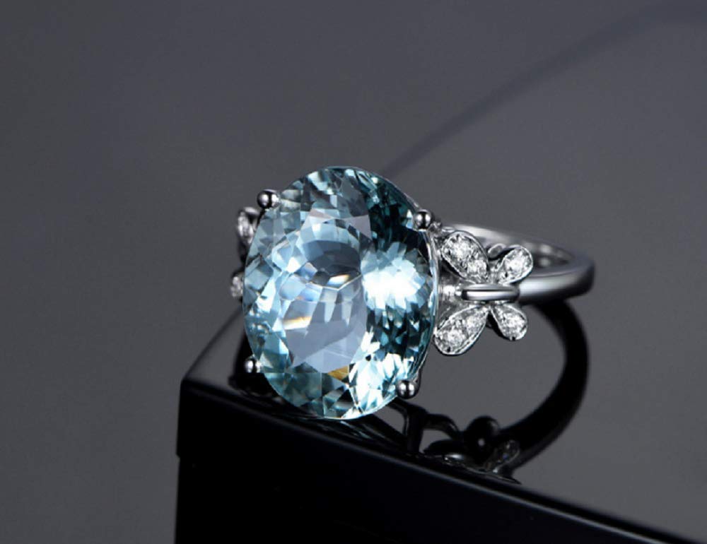 Wenbin Fashion Lady Natural Stone Topaz Ring Blue Topaz Bow Ring 925 Sterling Silver Oval Gemstone Ring Engagement Ring Wedding Jewelry Size 6-10 (US Code 8)