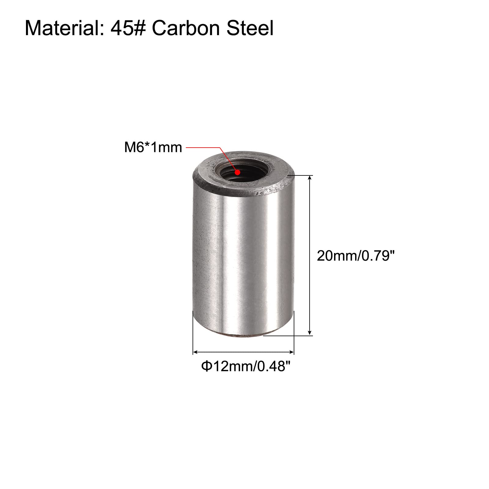 uxcell M6 Internal Thread Dowel Pin 6pcs 12x20mm Chamfering Flat Carbon Steel Cylindrical Pin Bed Bookshelf Metal Devices Industrial Pins
