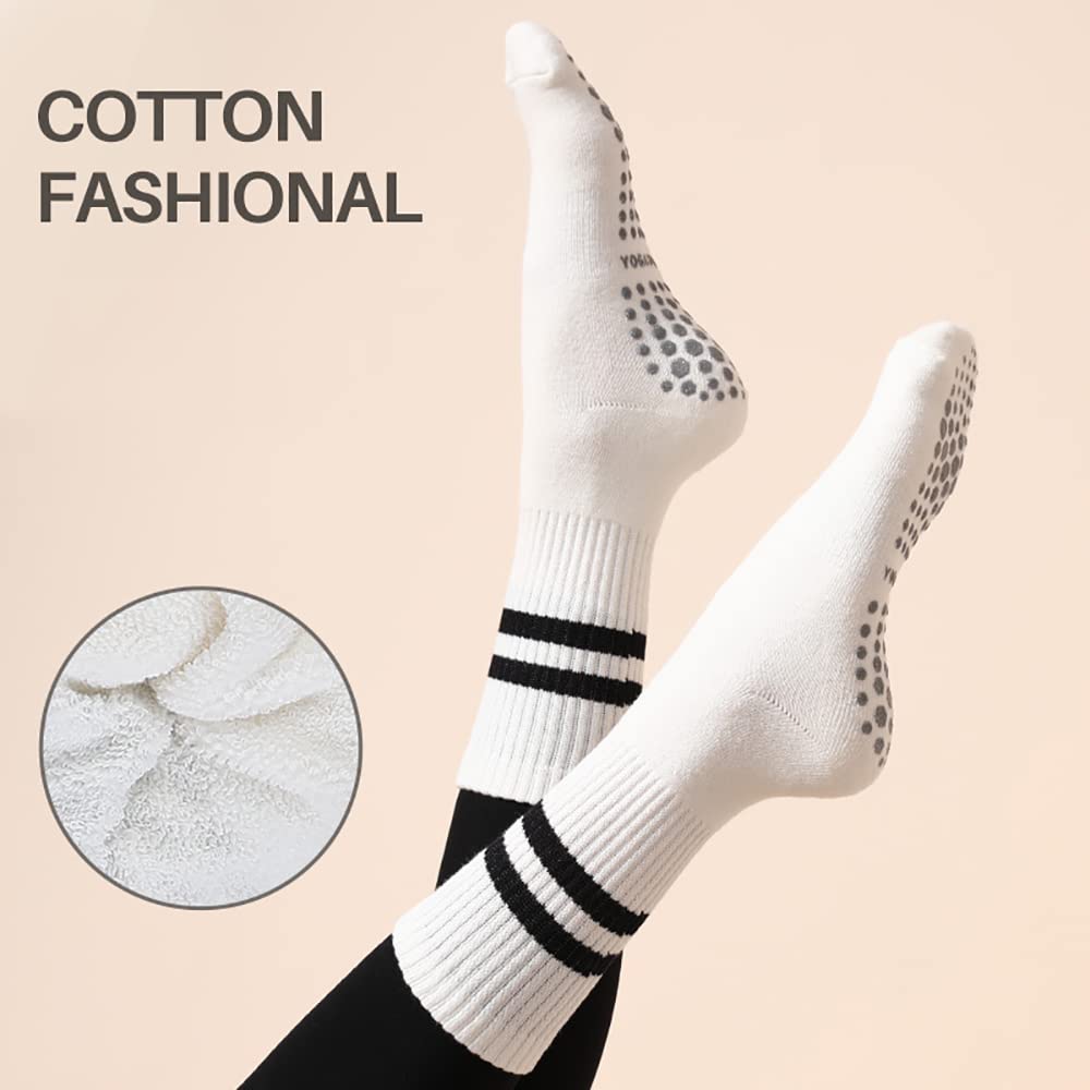 Yoga Socks For Women,Non Slip Skid Socks,Knee High Socks,Ideal for Pilates,Pure Barre, Ballet,Dance,Barefoot Workout 1 Pair (White)