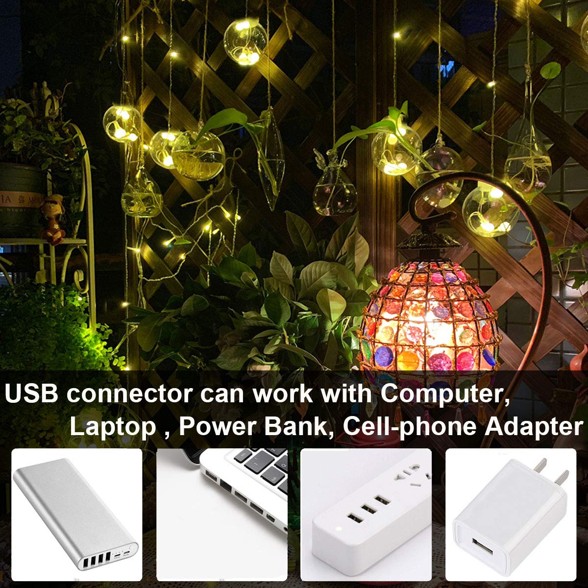 SUPERNIGHT LED Curtain Lights with Crystal Ball, Globe Window Twinkle Fairy String Light Waterproof for Patio,Lawn,Garden,Wedding,DIY Christmas Tree Decoration (9.8 x 9.8 ft,8 Modes,Warm White)