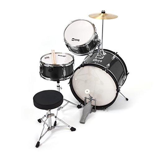 RockJam 3-Piece Junior Drum Set with Crash Cymbal, Drumsticks, Adjustable Throne and Accessories, Black, inch (RJ103-BK)