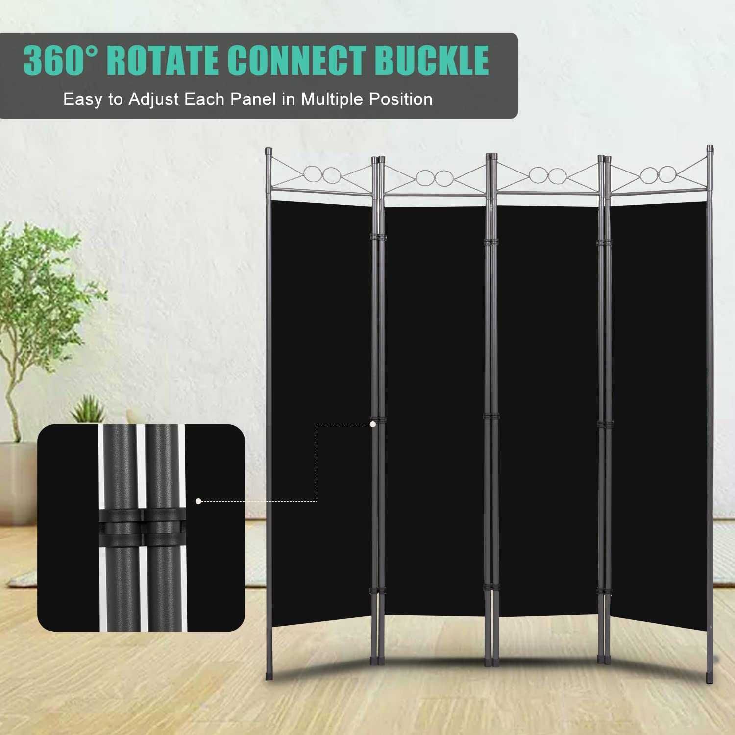 Room Divider 4 Panel Tall Room Dividers and Folding Privacy Screens, 6 Ft Indoor Divider Room Fabric Panel W/Matel Frame, Freestanding Wall Divider Screen Partition Room Dividers for Bedroom Office