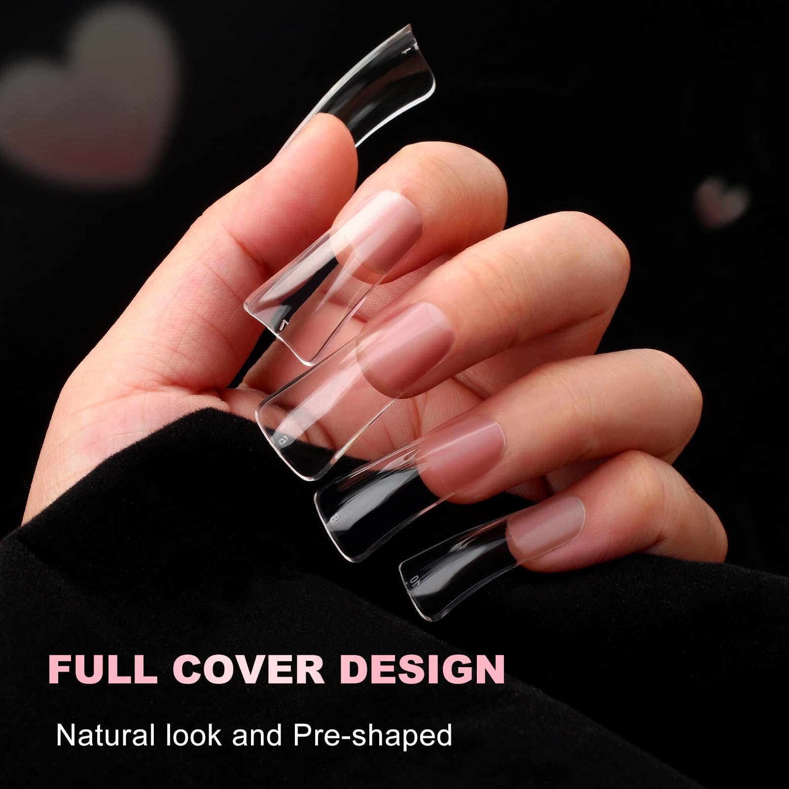 SINOKAME 500 Pcs Duck Nail Tips Half Cover,Clear Duck Fan Flare Nail Tips for Acrylic Nails,Wide French False Nail Tips Y2K Vibe With Random Charms,10 Sizes