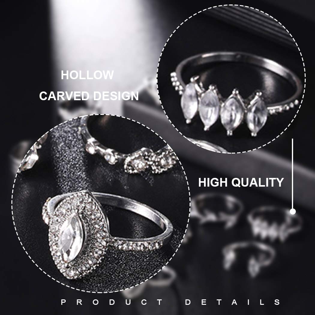 Simsly Vintage Knuckle Ring Stackable Silver Joint Nail Ring Crystal Knuckle Rings Set for Women and Girls(15PCS (Boho) (Set-1)