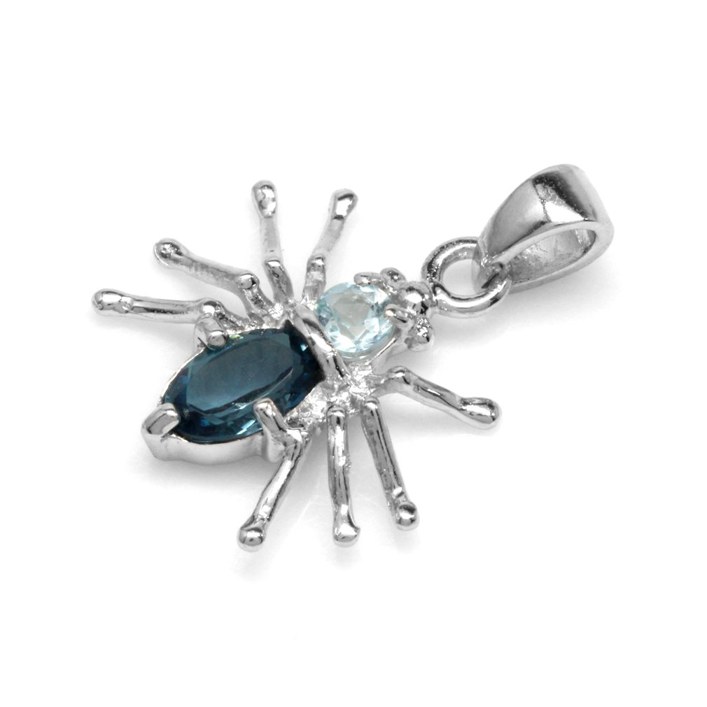 Silvershake Petite Genuine London Blue Topaz 925 Sterling Silver Spider Pendant with 18 Inch Chain Necklace