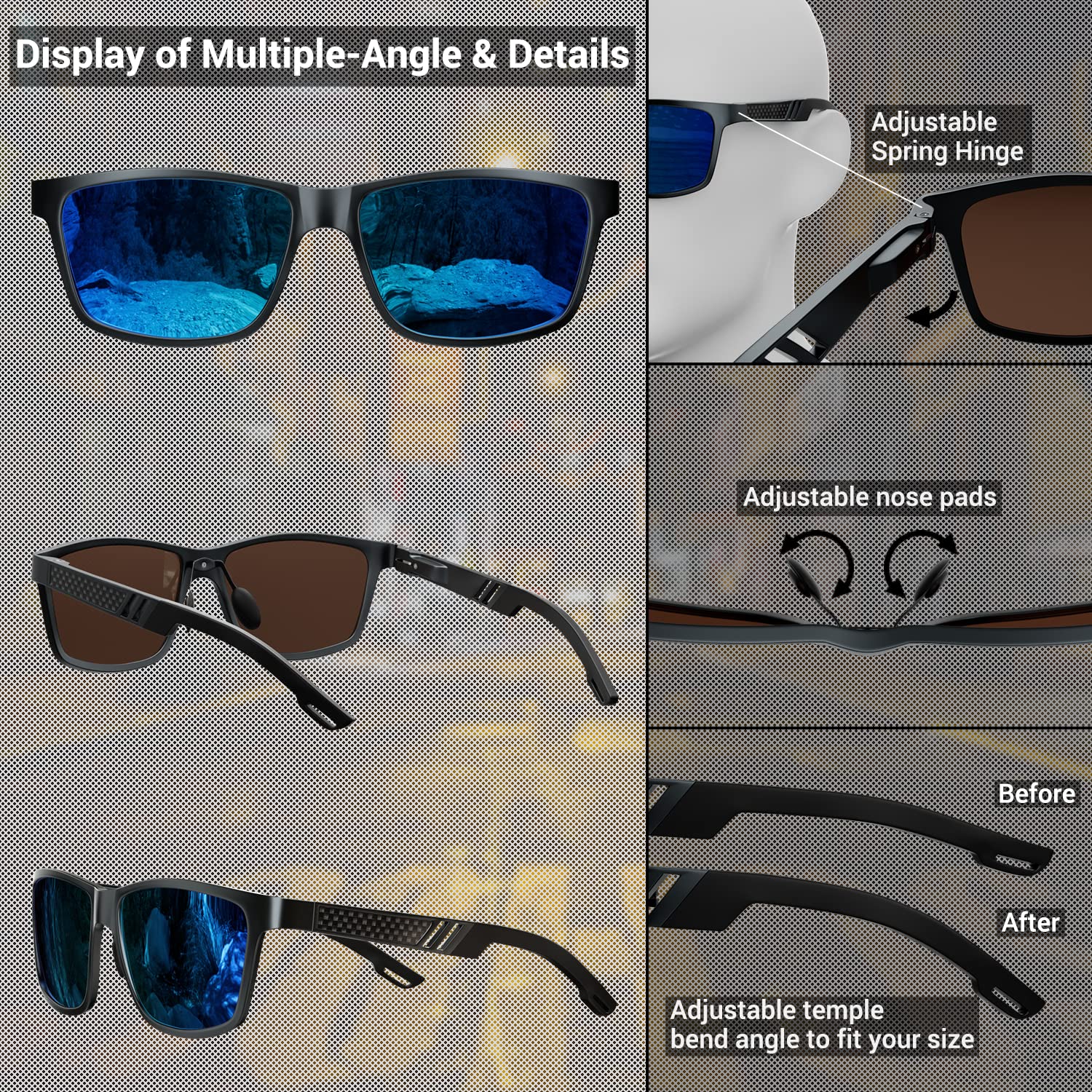 ROCKNIGHT HD Polarized Sunglasses for Men Fishing Blue Sunglasses Mirrored Casual Beach Sunglasses for big head