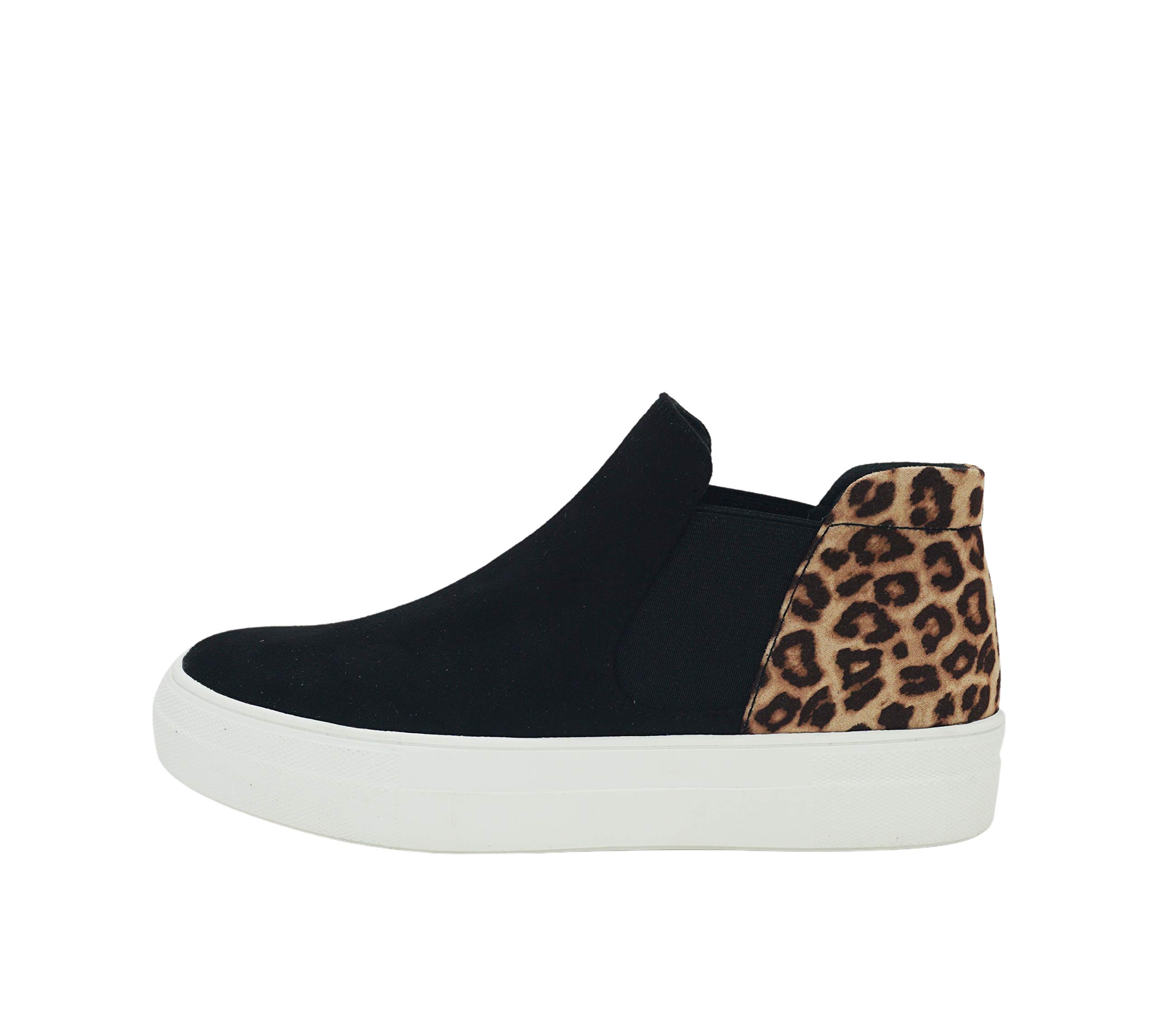 Soda Women's Woods Chelsea Canvas Platform Cushion Foam Sneakers (Oak Cheetah/Black, numeric_11)