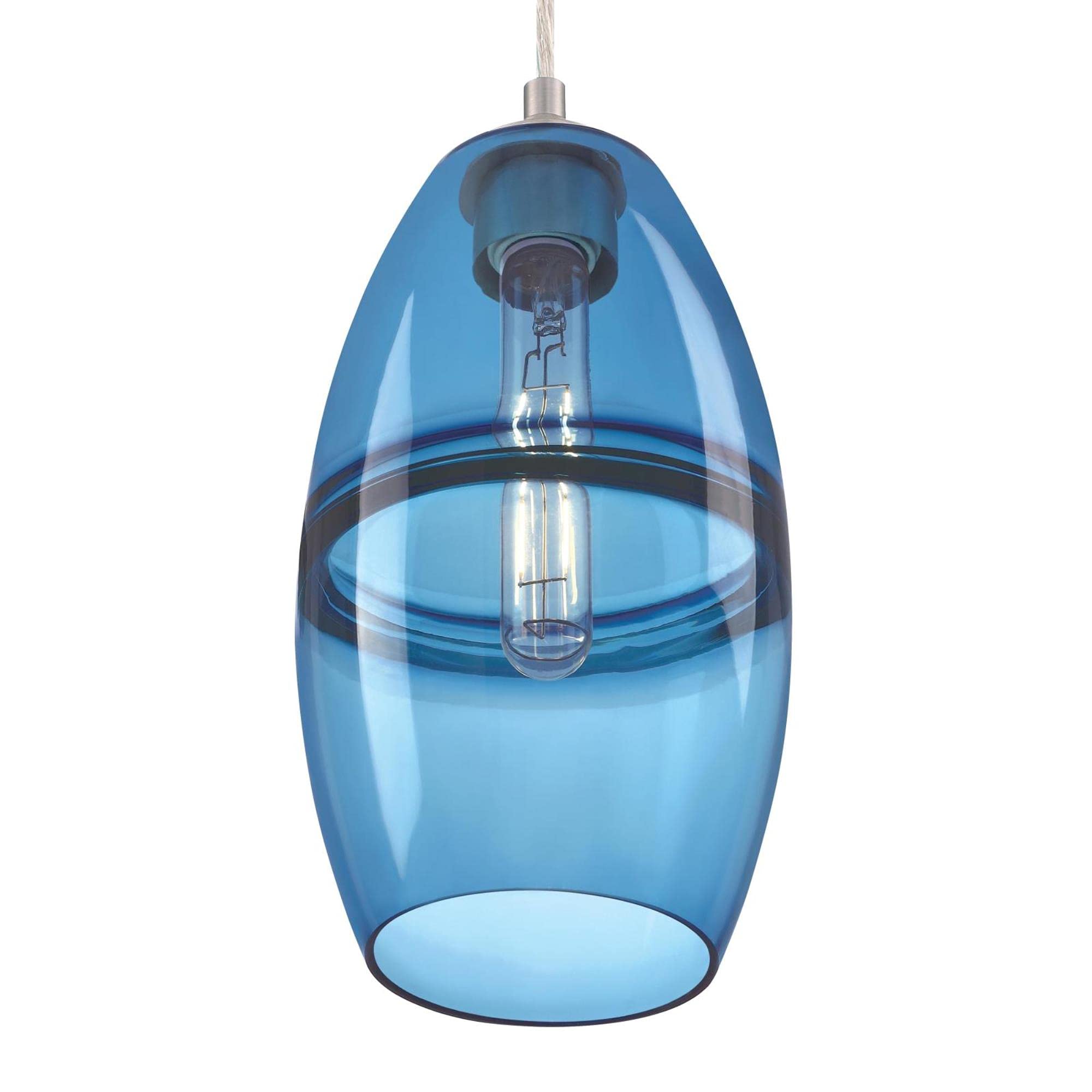 Westinghouse 6118700 Soren Contemporary One-Light Indoor Mini Pendant Light, Brushed Nickel Finish, Sapphire Glass, Blue