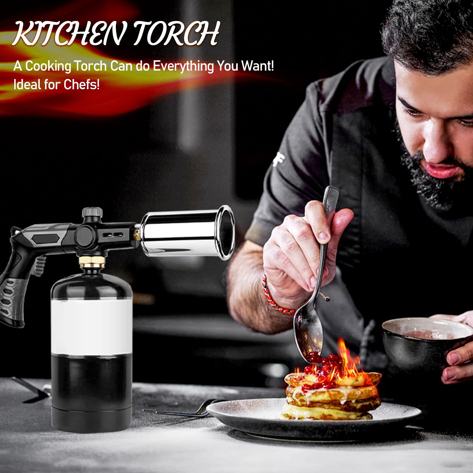 Powerful Grill & Cooking Torch, BBQ Torch Propane, Kitchen Blow Torch Gun, Grill Torch Fire Gun Culinary Kitchen Grilling Tool Adjustable Flamethrower Fire Gun for Searing Steak & Creme Brulee, BBQ