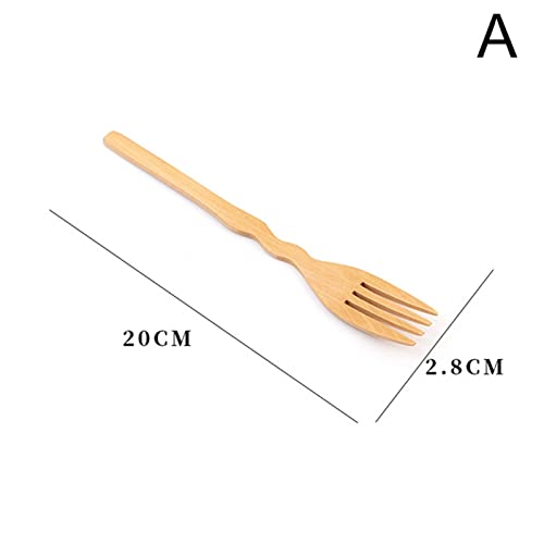 TAKESH Forks Wooden Spoon Fork Bamboo Kitchen Cooking Utensil Tools Soup-Teaspoon Tableware Wooden Fork for Desserts Salad Household Gifts