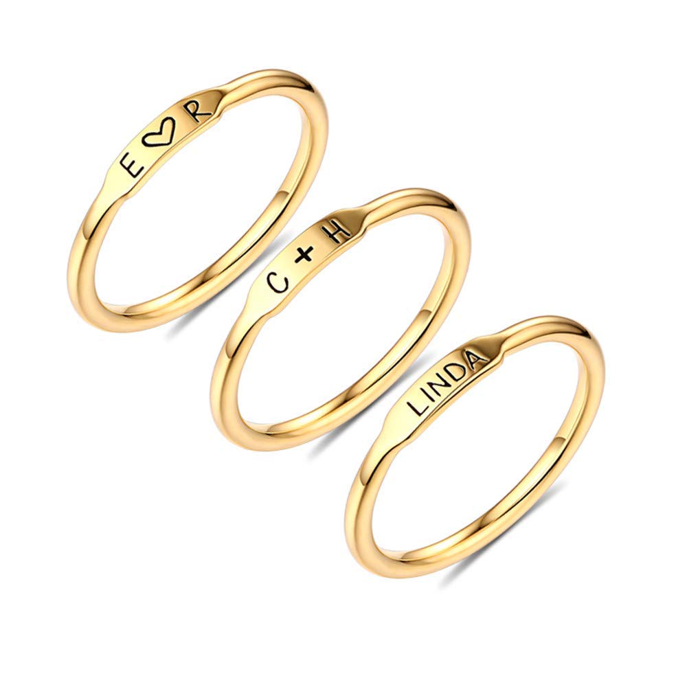 YCHZX Personalized Initial Stackable Bar Name Rings Set Engraved Family 1-6 Names Ring Sterling Silver 925/ Brass Rings for Women Men (Gold)