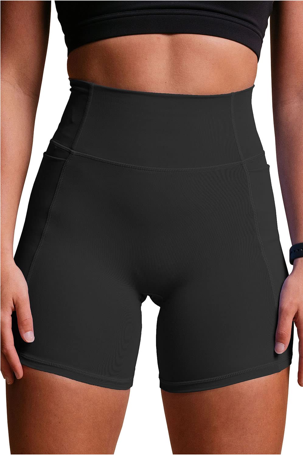 Yoitauso Workout Biker Shorts for Women High Waisted Athletic Running Yoga Shorts with Pocket Black